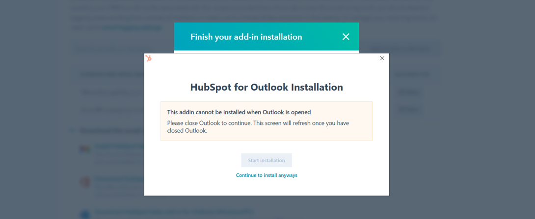 Connecting Hubspot Add On For Microsoft Outlook